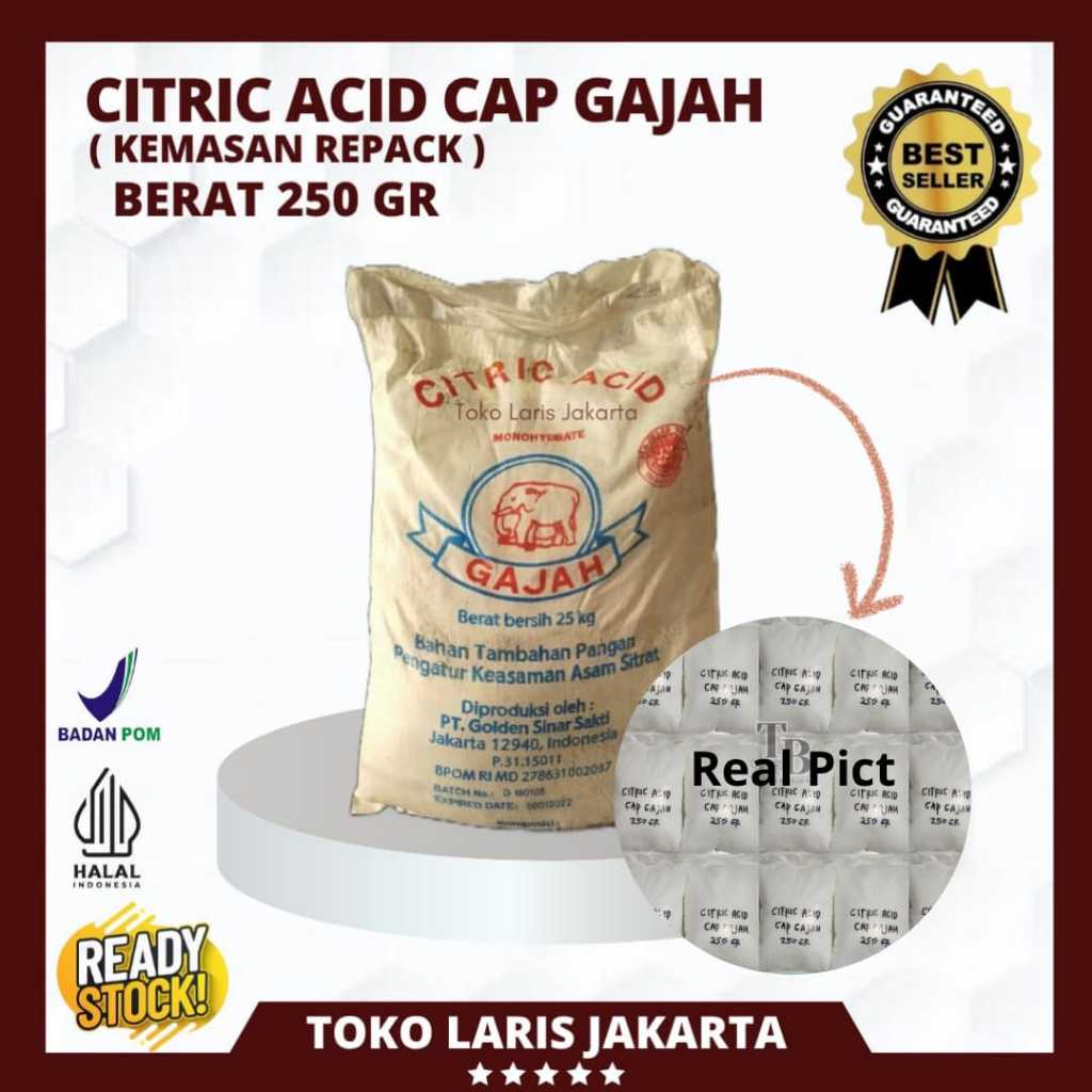 Jual CITRIC ACID | CITRUN CAP GAJAH | SITRUN KEMASAN REPACK 250GR ...