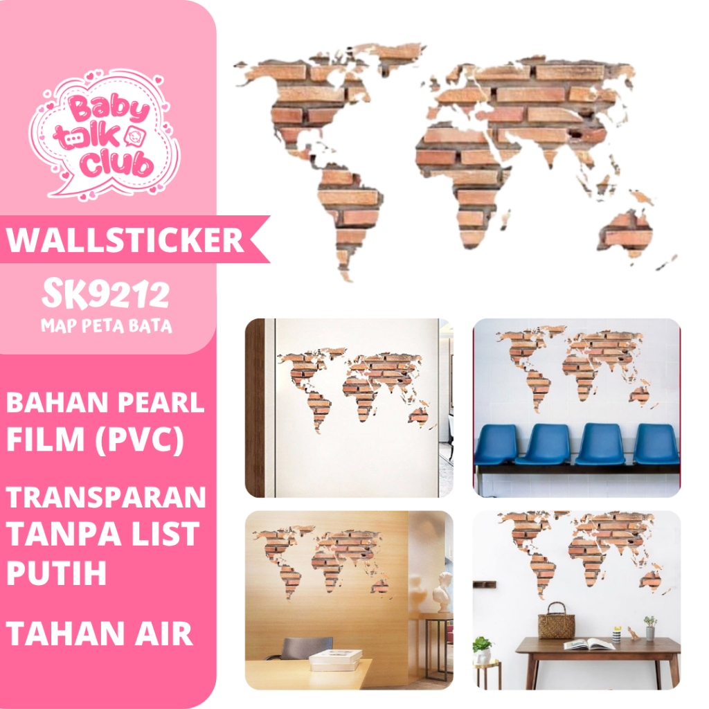 Jual Wall Sticker M1 SK9212 Map Peta Bata Wallsticker Dekorasi Dinding ...