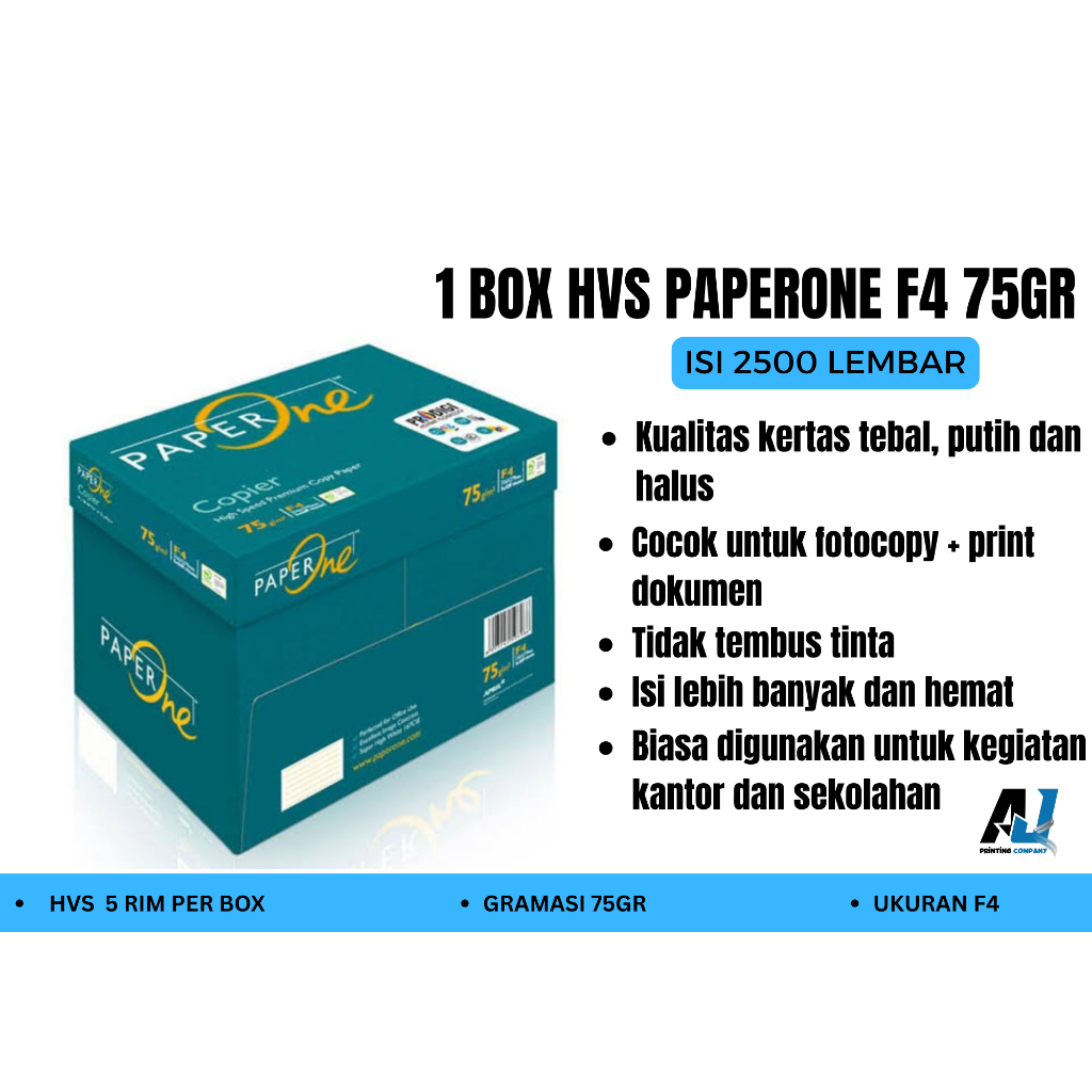 Jual KERTAS HVS F4 75 GSM PAPERONE PER KARTON / KERTAS HVS F4 FOLIO 75 GRAM 1 DUS / HVS 1 BOX 5 ...