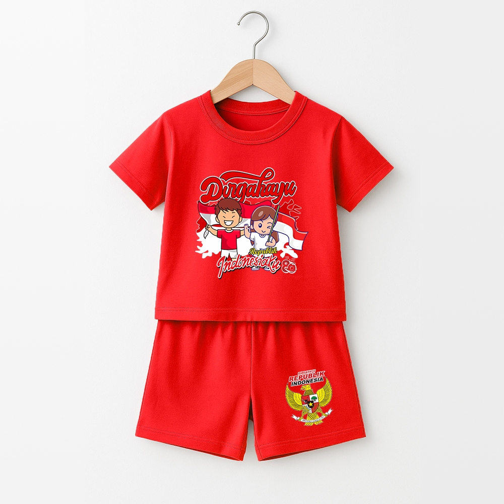 Jual Setelan Kaos Baju Anak Laki-laki 17 Agustus HUT RI Ke-80 Lengan Pendek Ukuran S-XXL DTF-905 ...