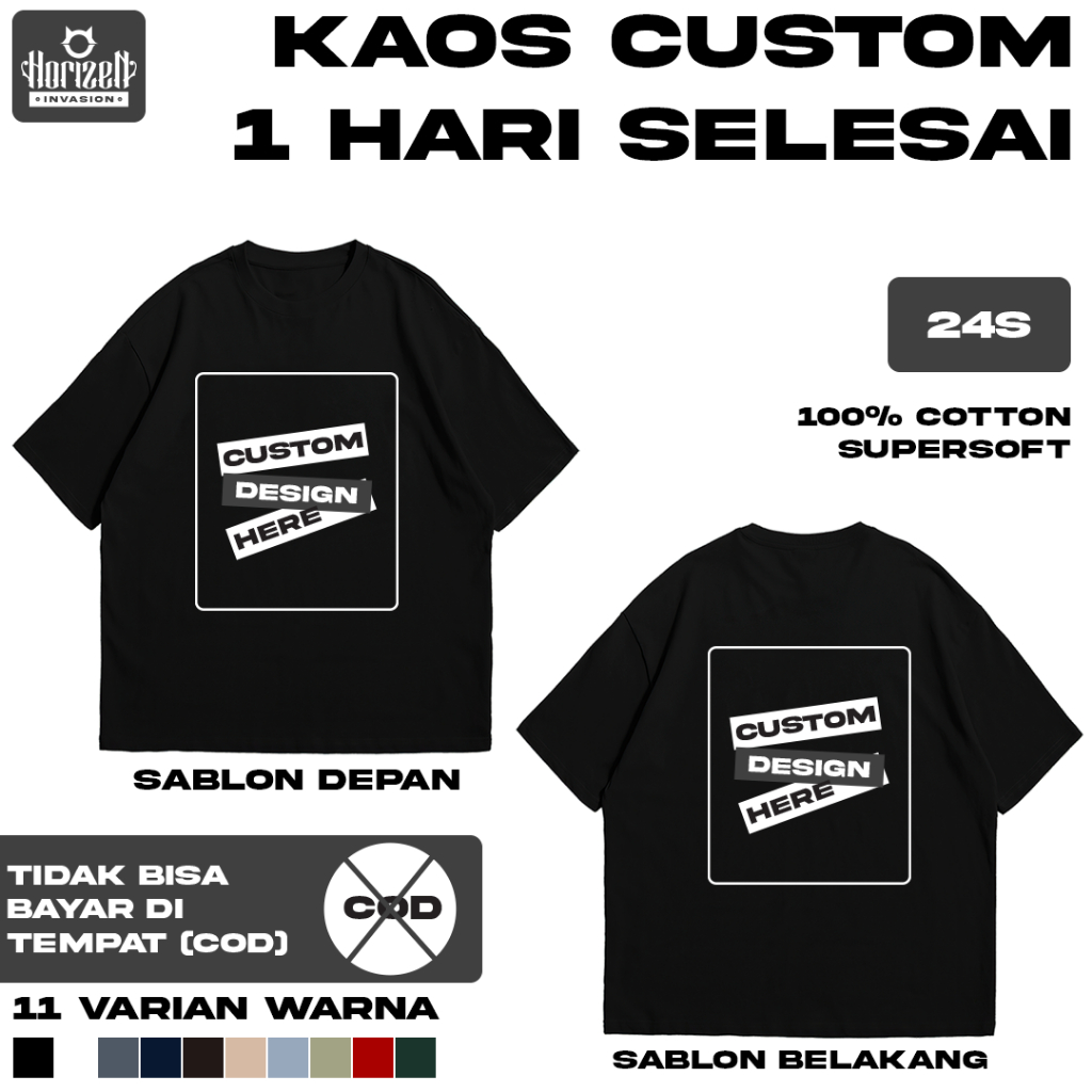 Jual Horizen Invasion Kaos Custom Desain Sendiri | Sablon Satuan & Grosir | Bahan Combed 24s ...