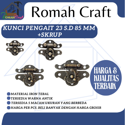 Jual +Skrup Kunci pengait 23 s.d 85 mm Kuncian dus kotak box antik 5 ...