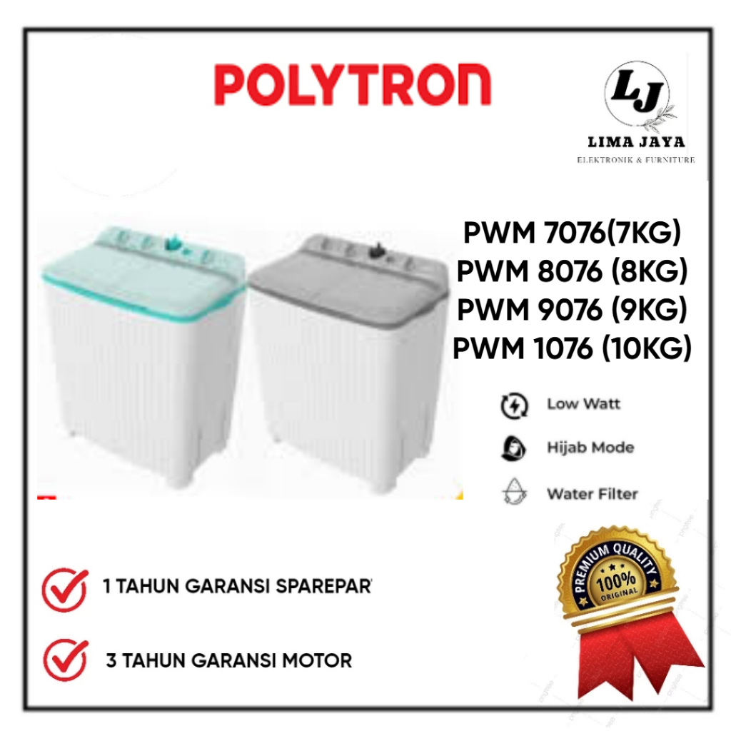 Jual Mesin Cuci 2 Tabung POLYTRON PWM7076/PWM8076/PWM9076/PWM1076 ...