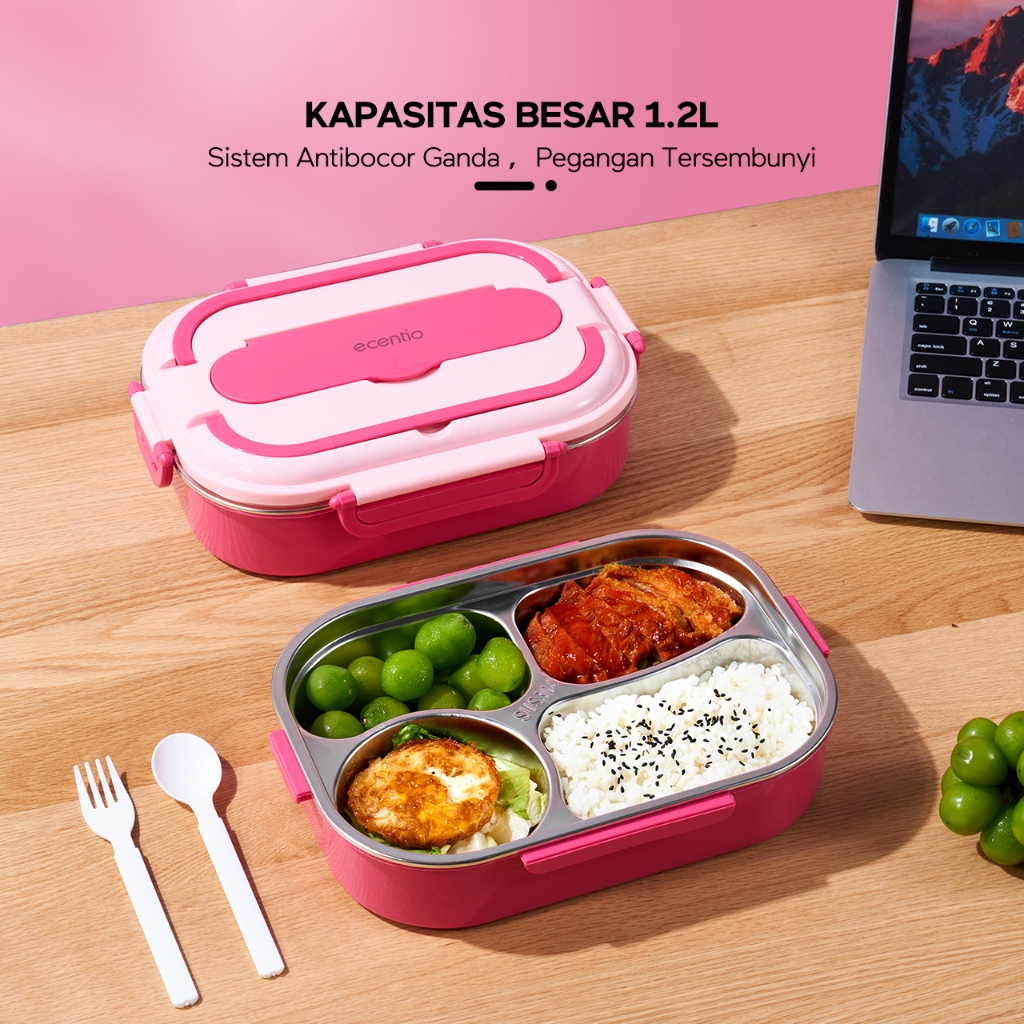 Jual ecentio Kotak Makan stainless 4 Grid 1200ml anti tumpah lunch box stainless Portabel Tahan ...