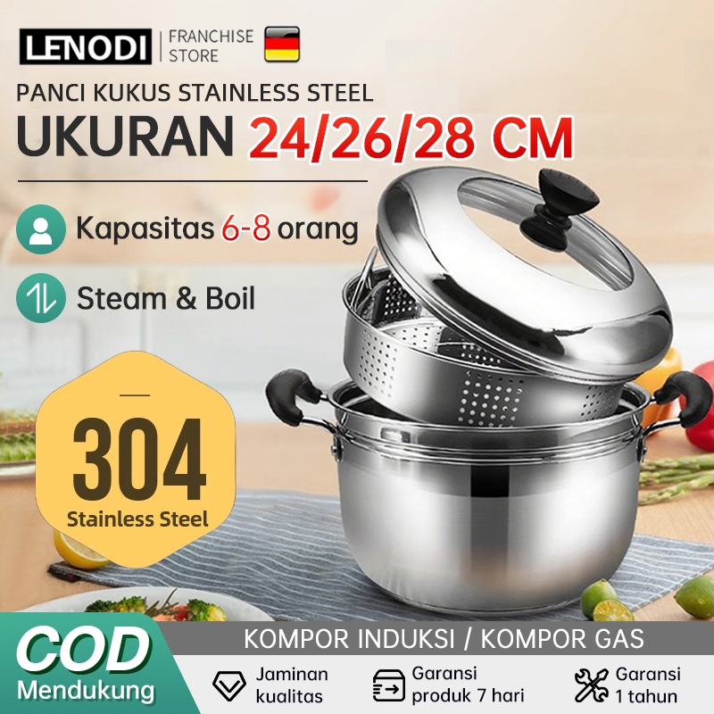 Jual LENODI 22cm/24cm/26cm/28cm Panci Kukus Stainless Steel Tebal ...