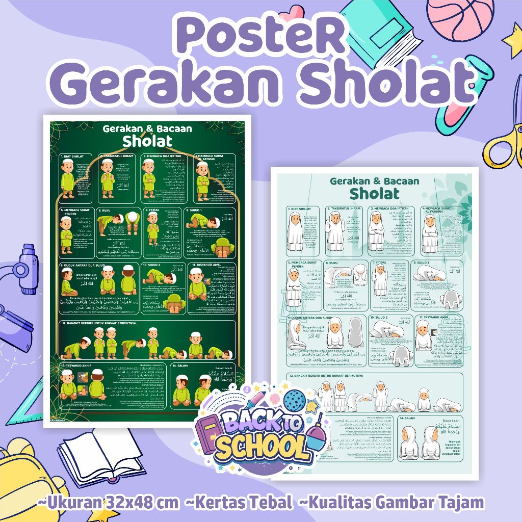 Jual Poster Edukasi Islami Gerakan Sholat - Poster belajar Gerakan dan ...
