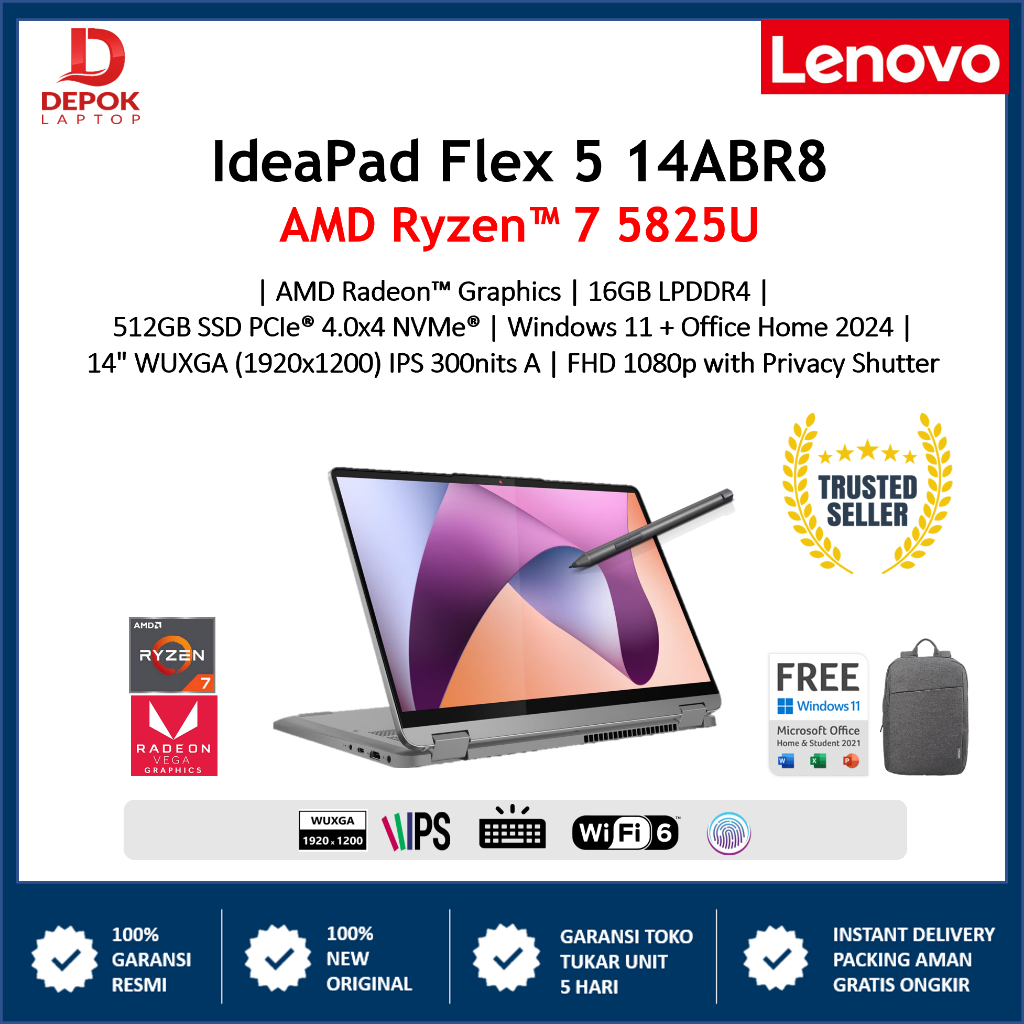 Jual LAPTOP LENOVO IDEAPAD FLEX 5 14 TOUCH RYZEN 7 5825 16GB 512GB W11 ...