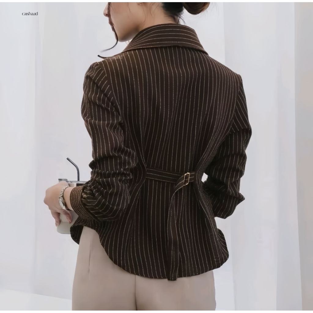 Jual Luna stripe Fitted Shirt - Kemeja Wanita - Atasan Wanita Stripe Salur - Kemeja Basic Lengan ...