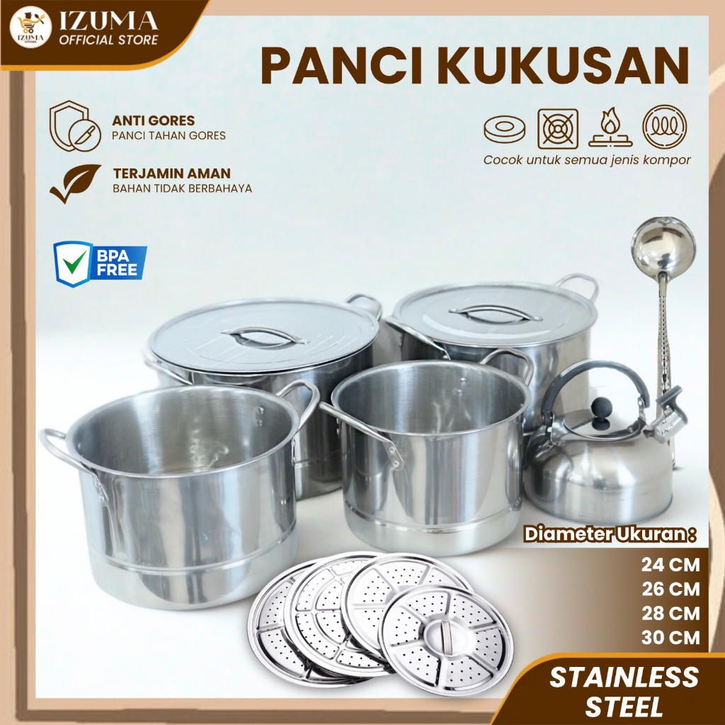Jual IZUMA Panci Set Stainless 6pcs Dengan Teko Cookware Alat Dapur ...