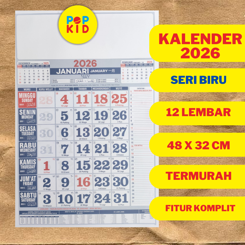 Jual PROMO KALENDER NASIONAL 2026 / 32 X 48 CM / KALENDER STANDAR ...