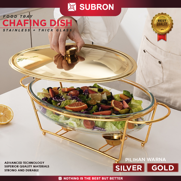 Jual Subron Food Tray Chafing Dish Pemanas Thick Glass 3 Liter Oval ...