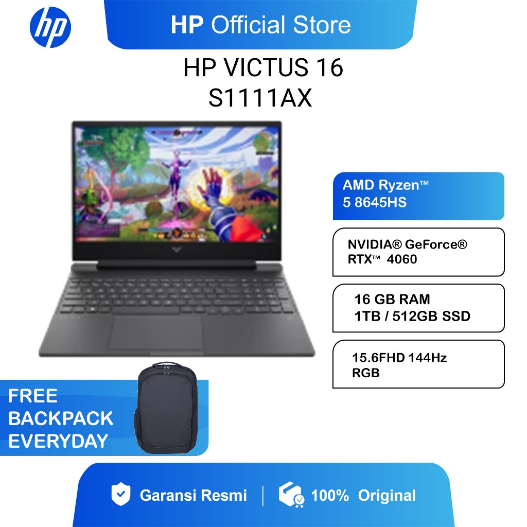 Jual LAPTOP HP VICTUS 16 S1111AX RYZEN 5 8645HS RTX 4060 8GB/ 16GB 1TB ...