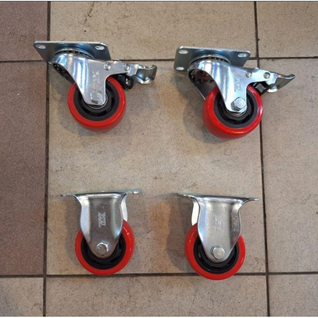 Jual RODA PU MERAH MEDIUM DUTY 3 INCH ( 2REM + 2MATI ) | Shopee Indonesia