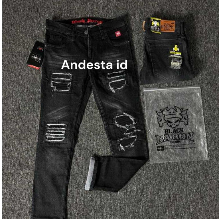 Jual celana jeans panjang sobek pria rucas black baron/jeans denim ...
