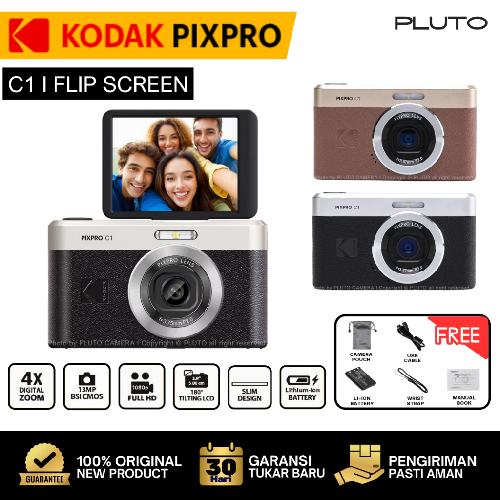 Jual KODAK PIXPRO C1 Flip Screen Digital Pocket Camera | Shopee Indonesia