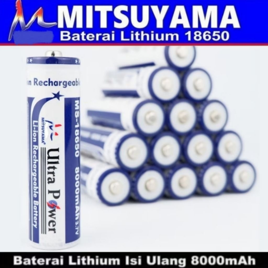 Jual Baterai Cas 18650 Ultra Power 8000mAh 3,7V Mitsuyama MS-18650 Rechargeable Battery Original ...