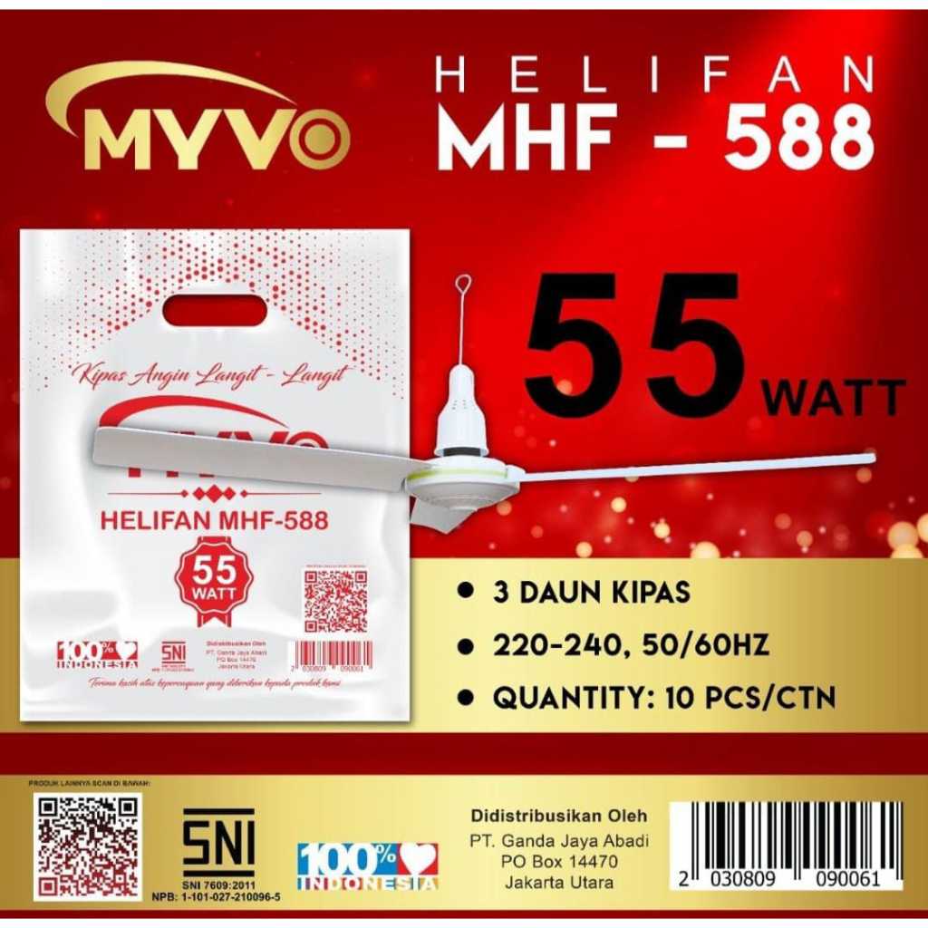 Jual Ceiling Fan Helifan Myvo MHF 588 - 55 Watt 3 Daun Kipas | Shopee ...