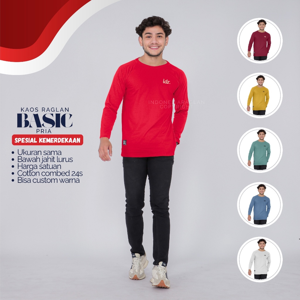 Jual Indonesia Raglan Kaos Pria Tangan Panjang 1 Warna Pastel & Solid ...