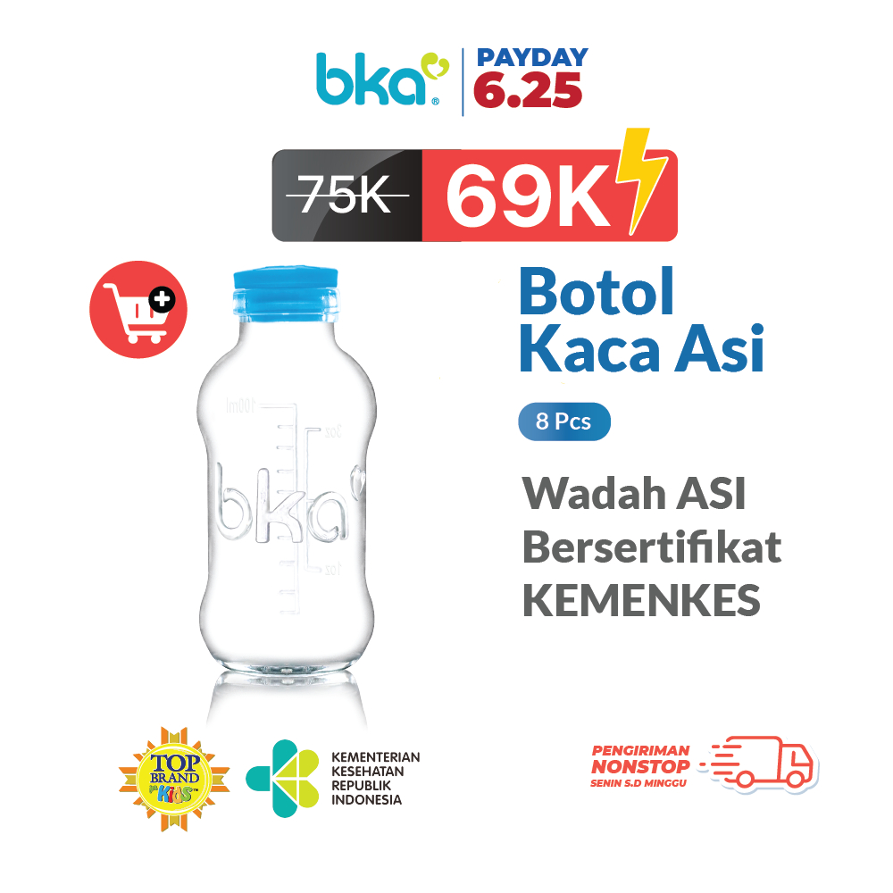Jual BKA Botol Kaca ASI 8 PCS 100ml - Wadah Simpan ASIP | Botol ASIP ...