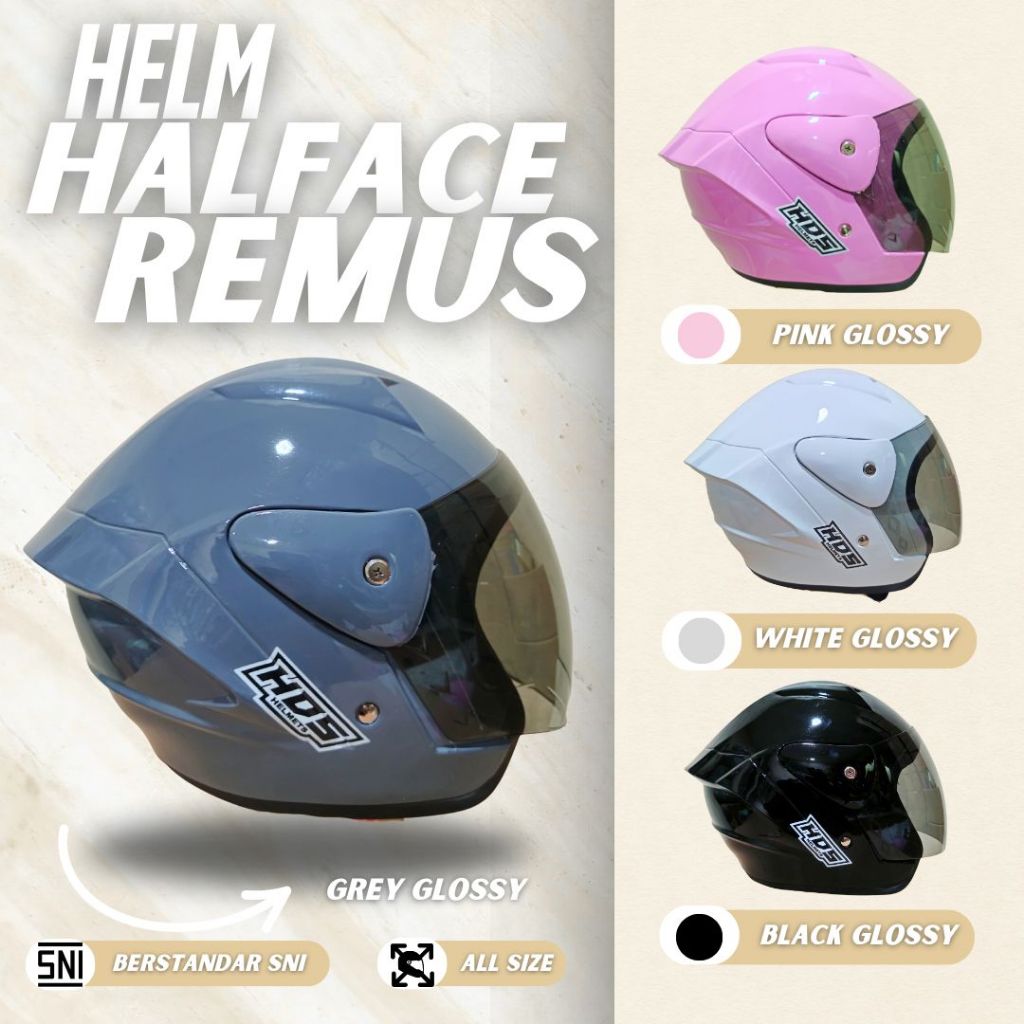 Jual Helm Half Face Remus SNI Pria Wanita Grey By HDS - Helm Retro ...