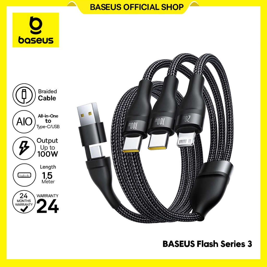 Jual Baseus Cable Data 100W Flash Series 3 Fast Charging Cable U+C to C ...