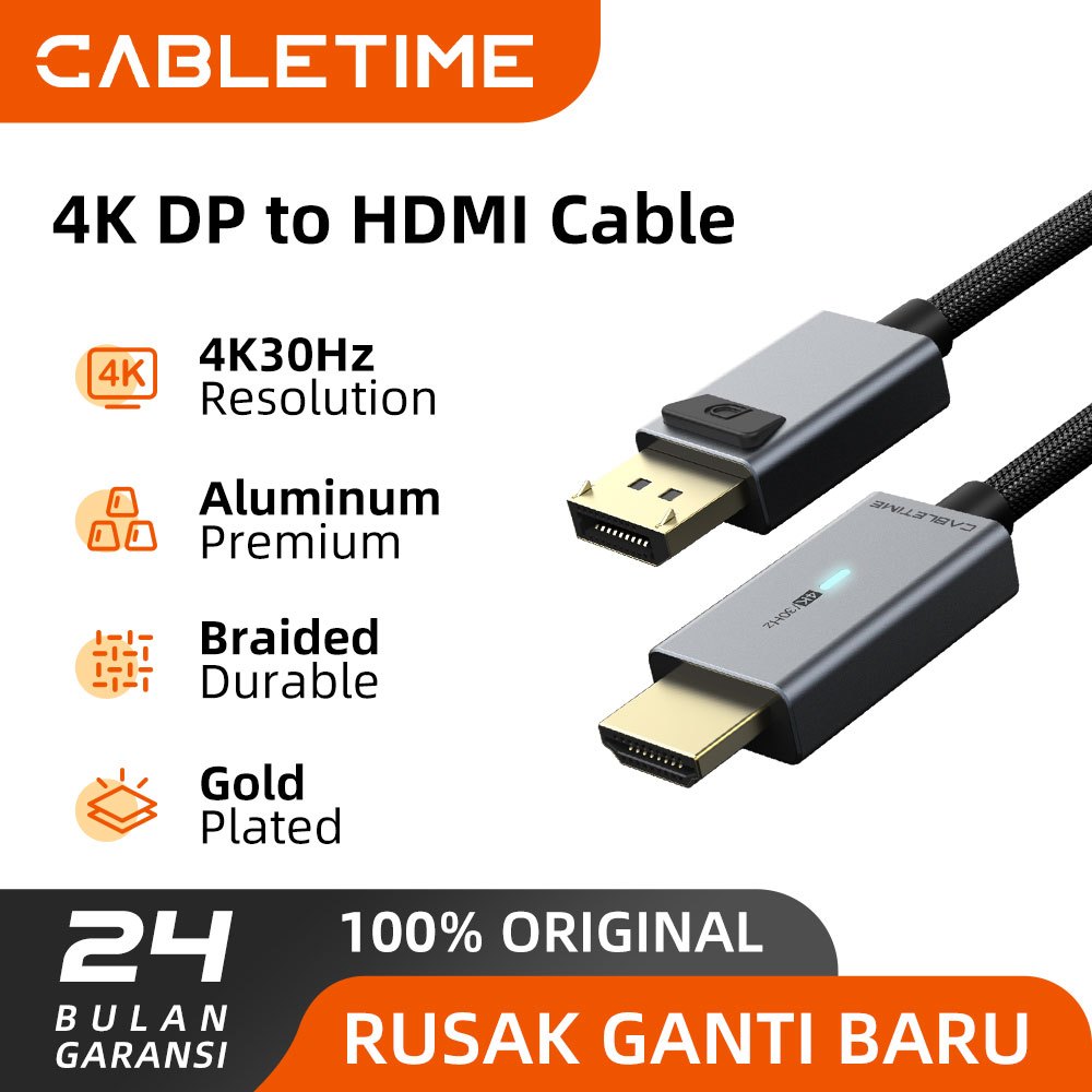 Jual CABLETIME Kabel DisplayPort DP To HDMI 4K UHD DisplayPort Cable Series | Shopee Indonesia