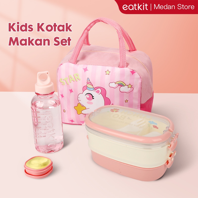 Jual [Medan Ready Stock] Eatkit Kotak Makan 2 Tingkat 1600ml Sauce Cup Lunch Box Set Double ...