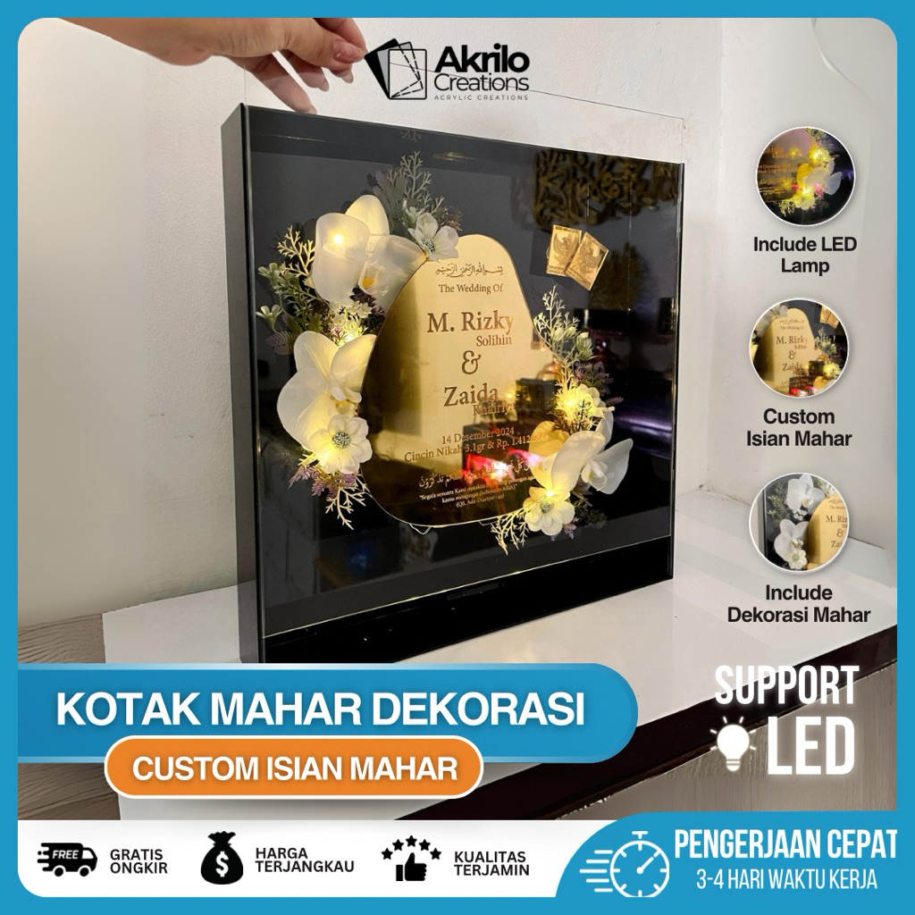 Jual Kotak Mahar Akrilik Hitam LED | Box Seserahan Nikah Custom ...