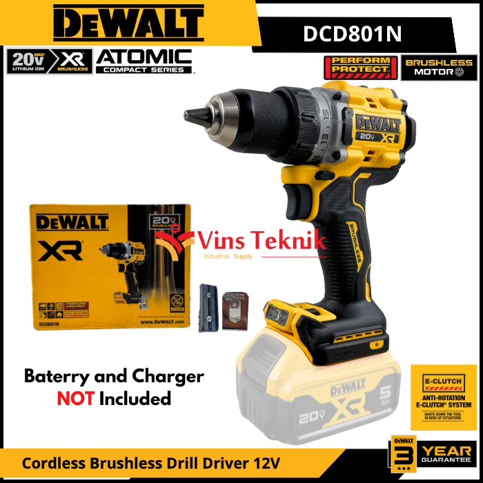 Jual DEWALT DCD801N Mesin Bor Kayu Besi Baterai Cordless Brushless ...