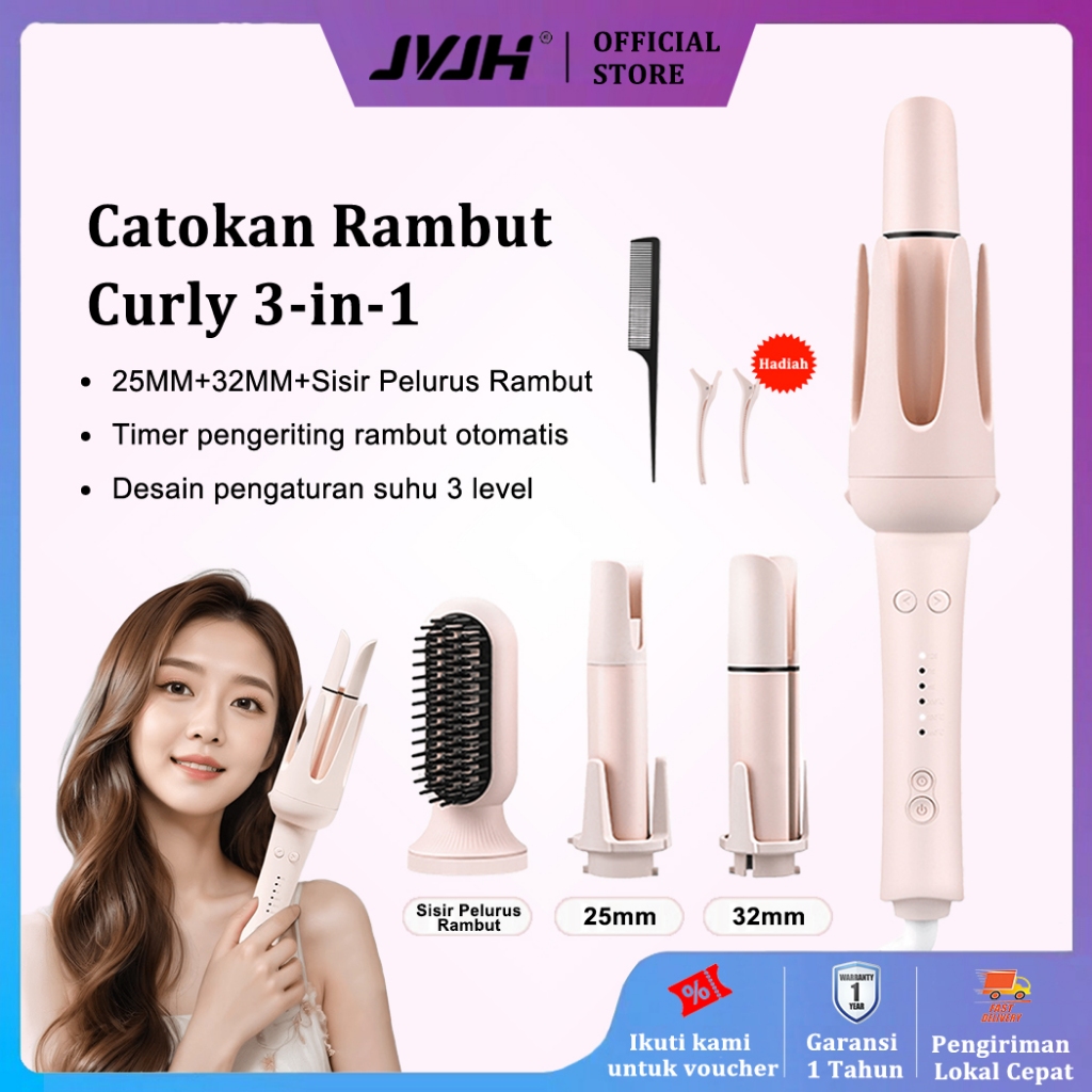 Jual JVJH Catokan Rambut Curly Otomatis 3-in-1 Multifungsi Sisir Catok ...