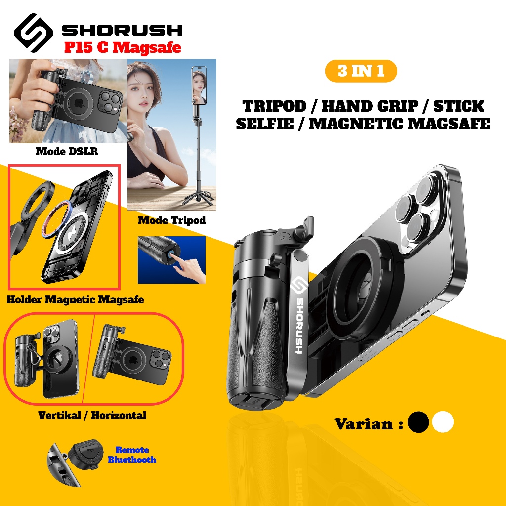 Jual Shorush P15 Mini C Magnetic Magsafe Extendable Hand Grip Tripod ...