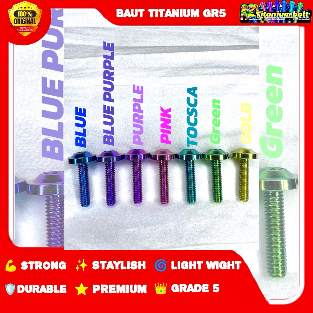 Jual ( 1 Biji ) Baut Titanium GR5 Original M6 X 20mm 25mm 30mm 40mm 50mm Drat 10 X 2cm 2.5cm 3cm ...