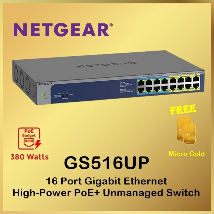 Jual Netgear GS516UP 16-Port Gigabit Ethernet High-Power PoE+ Unmanaged ...