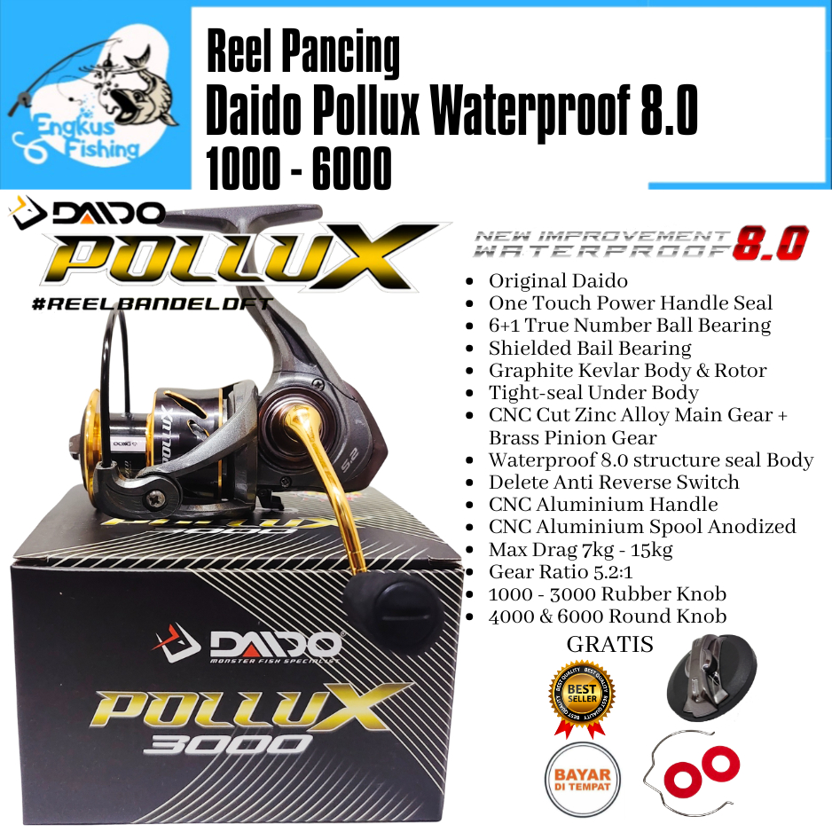 Jual Reel Pancing DAIDO POLLUX 1000-6000 Waterproof 8.0 (6+1Bearing ...