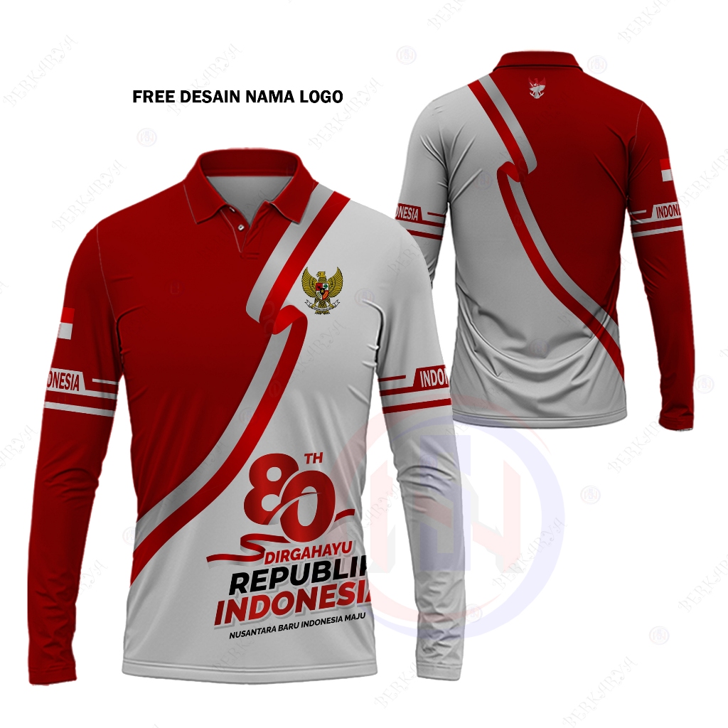 Jual Kaos Polo Longsleeve Baju 17 Agustus Kemerdekaan Indonesia HUT RI 80 Kaos Jersey 17 Agustus ...