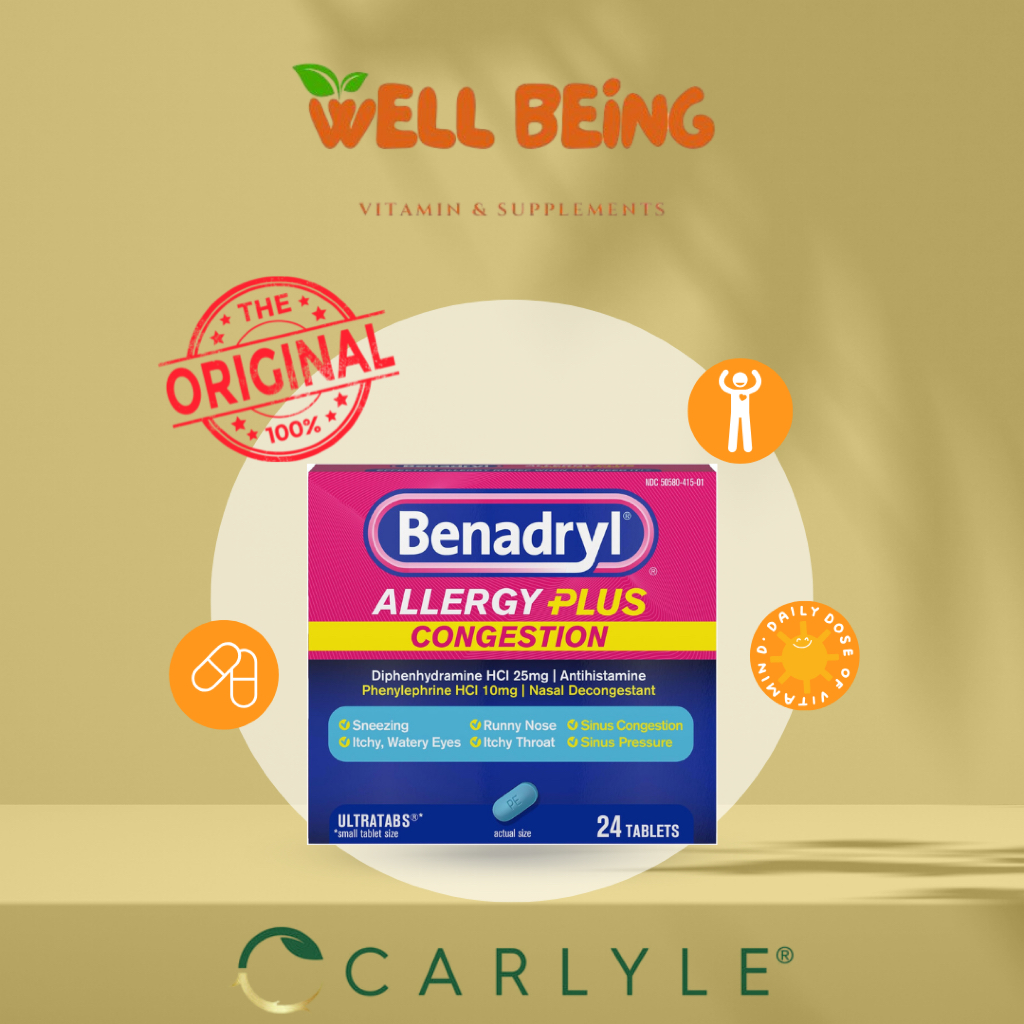 Jual Benadryl Allergy Plus Congestion Ultratabs, Medicine with ...