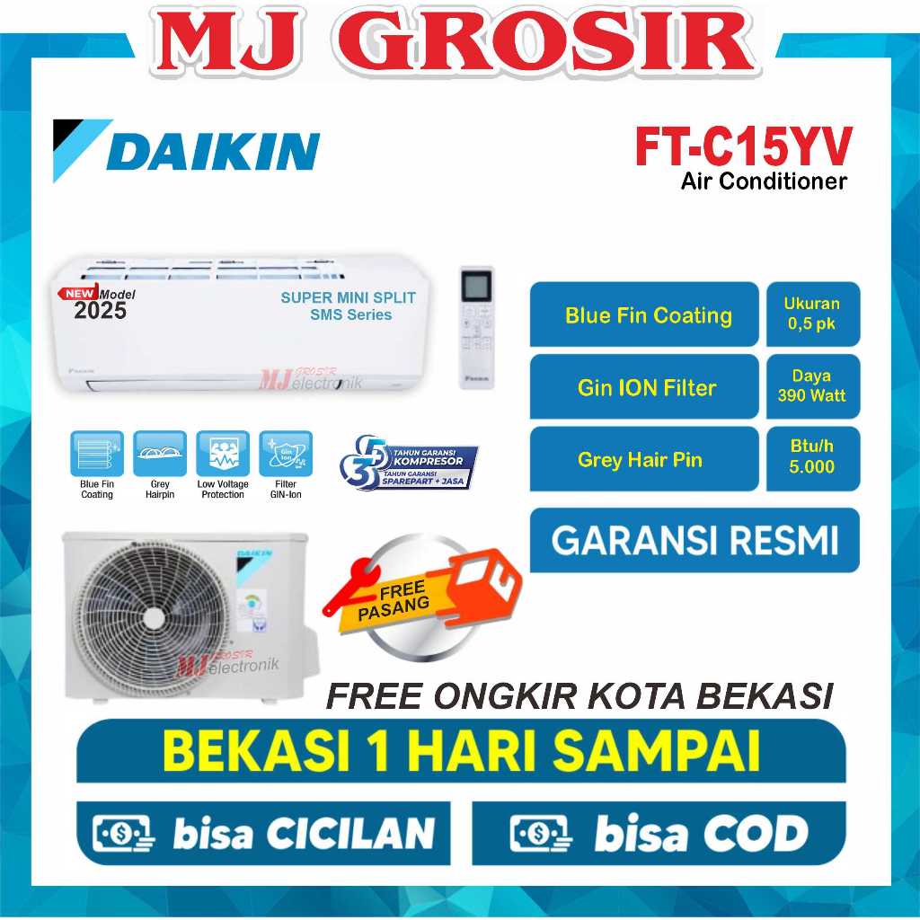 Jual AC DAIKIN FTC 15 YV14 1/2PK + PASANG DAIKIN INDONESIA SMS SERIES ...