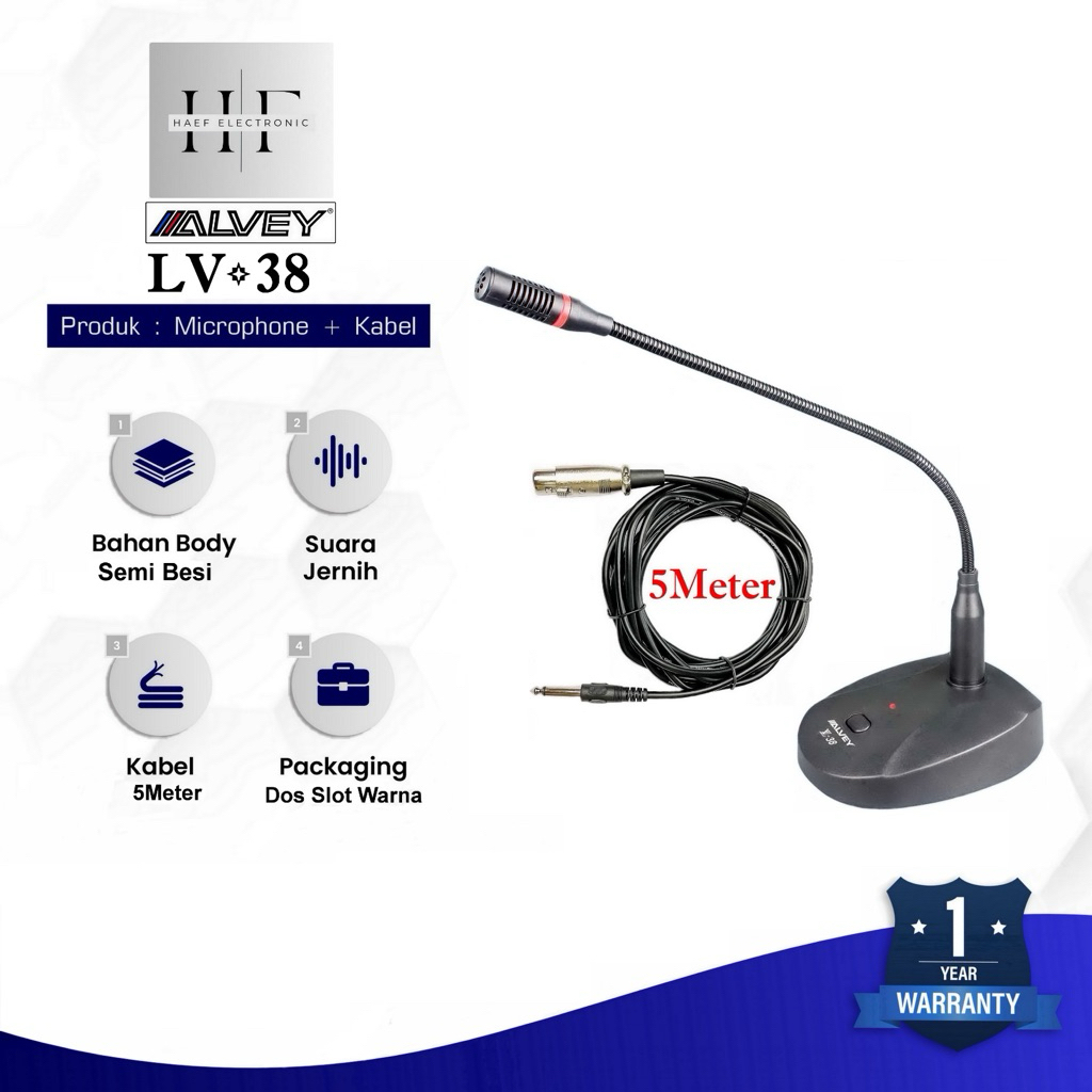 Jual Microphone Meja ALVEY LV-38 Mic Kabel Meja Mik Rapat Mik Meja Mik Ceramah HF_ELECTRONIC ...