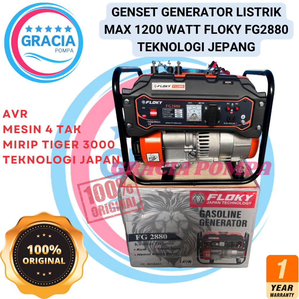 Jual GENSET GENERATOR LISTRIK MAX 1200 WATT FLOKY FG2880 TEKNOLOGI ...