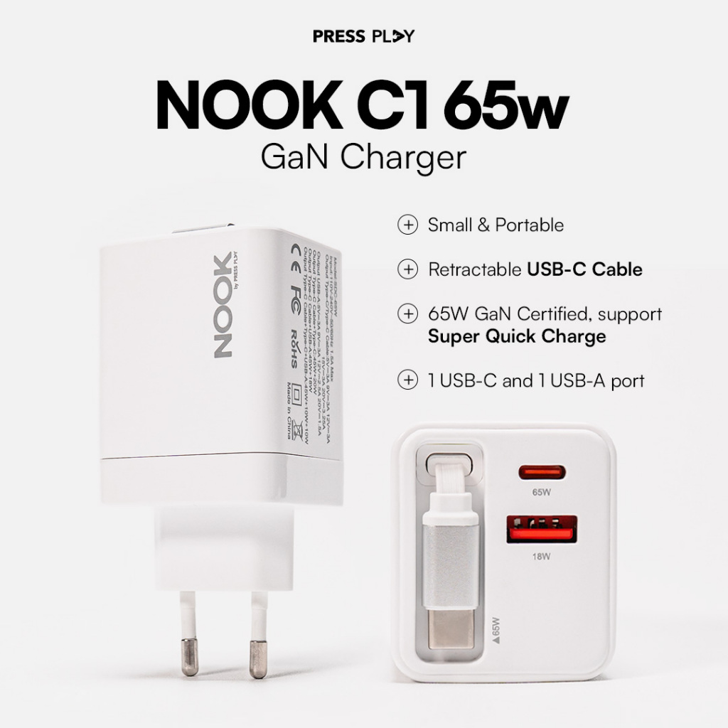 Jual NOOK C1 65W GaN Retractable Charging Brick by Press Play | Shopee ...