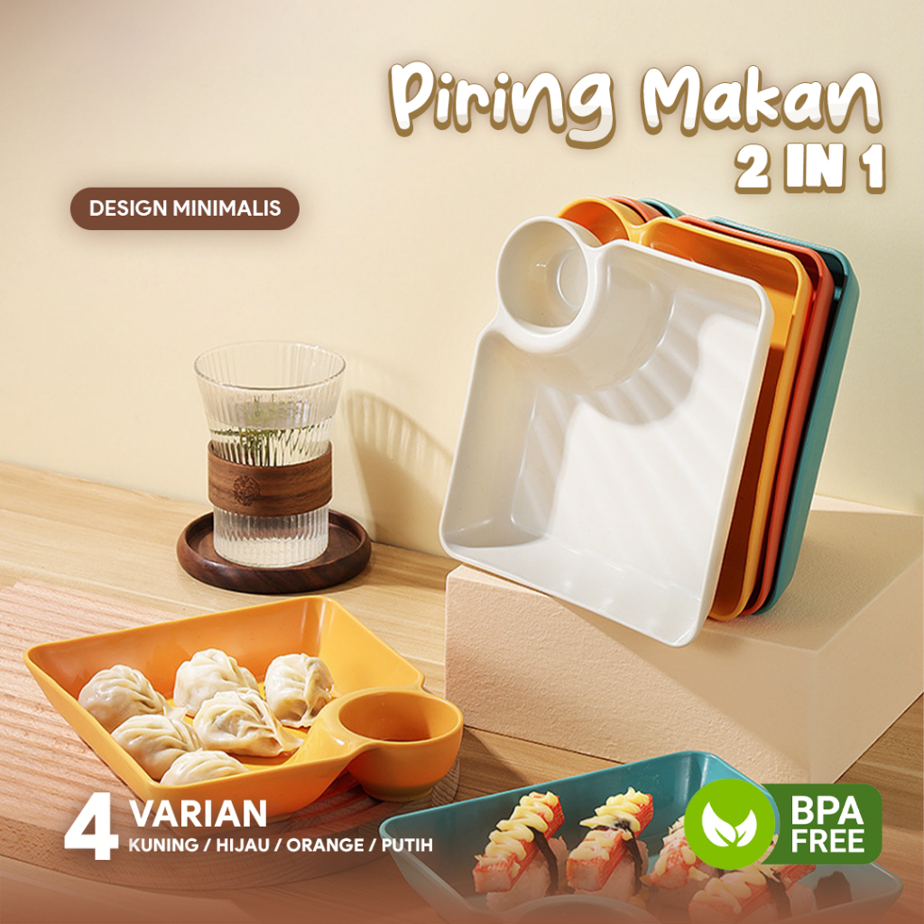 Jual Piring Makan 2 in 1 Tempat Saus Kecap / Piring Makan Souvenir ...