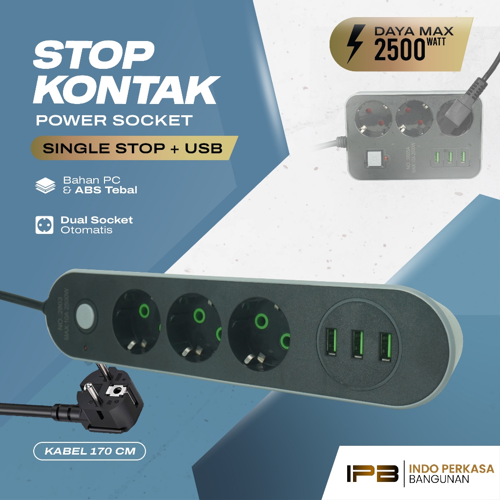 Jual STOP KONTAK isi 3 Port USB Charge Type C Kabel Panjang Minimalis ...