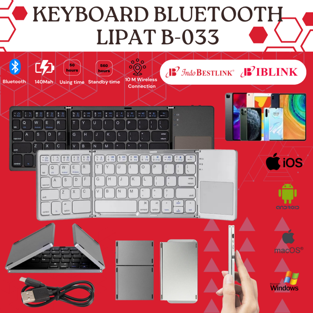 Jual Foldable Wireless bluetooth Keyboard 3 Layers with Touchpad ...