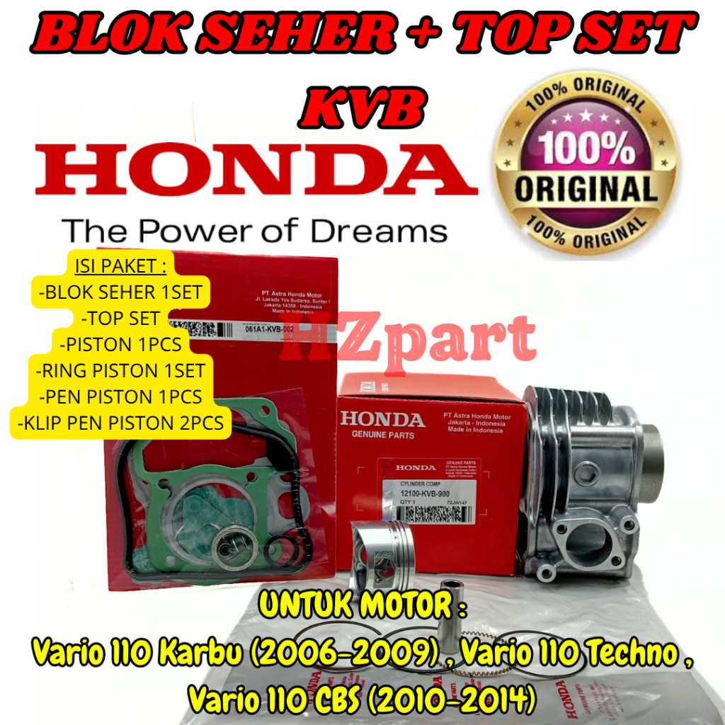Jual BLOK SEHER+TOP SET KODE-KVB ASLI ORIGINAL HONDA Vario 110 Karbu/Vario 110 Techno/Vario 110 ...
