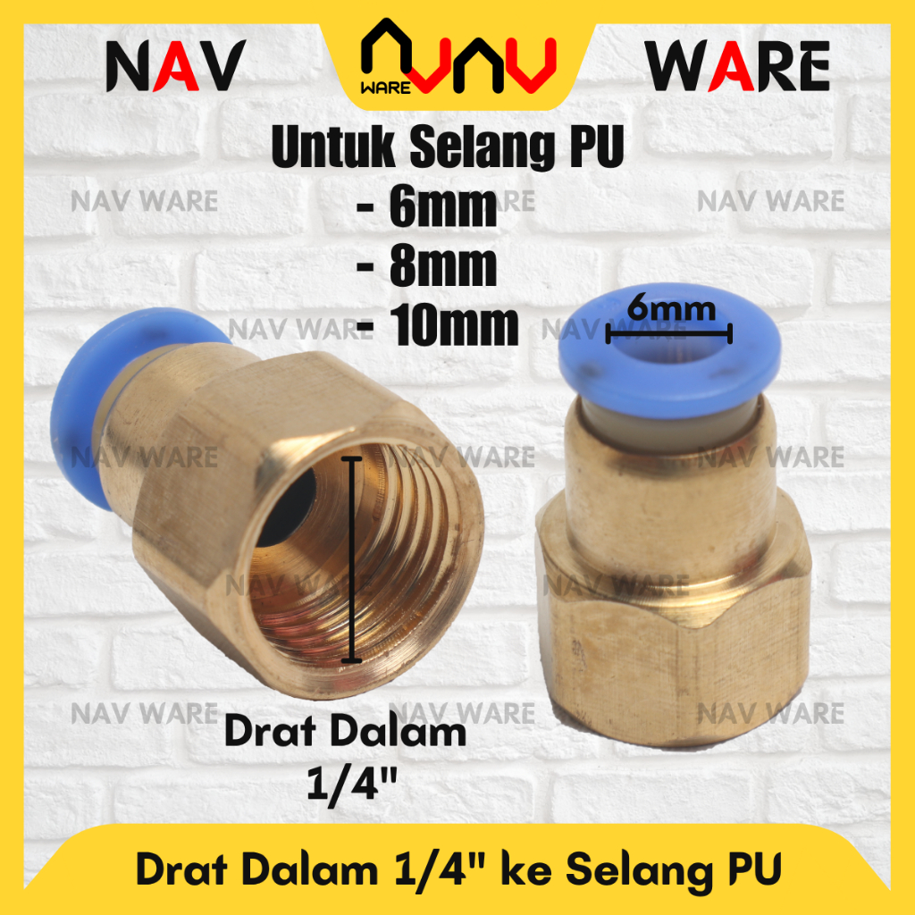 Jual Fitting Drat Dalam 1/4 Inci ke Selang PU 6mm 8mm 10mm - Konektor ...