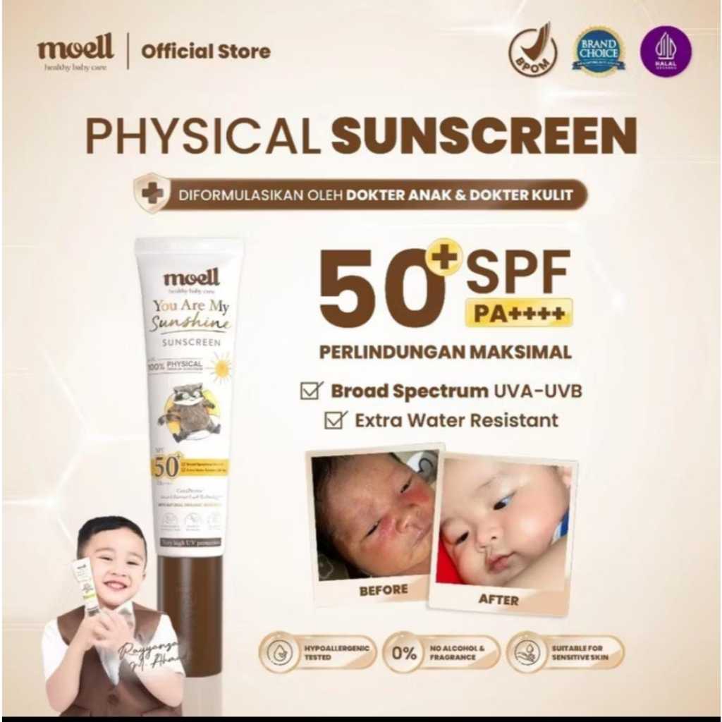 Jual Moell Physical Sunscreen Anak 30gr Dengan SPF (50+) PA(++++) Broad ...