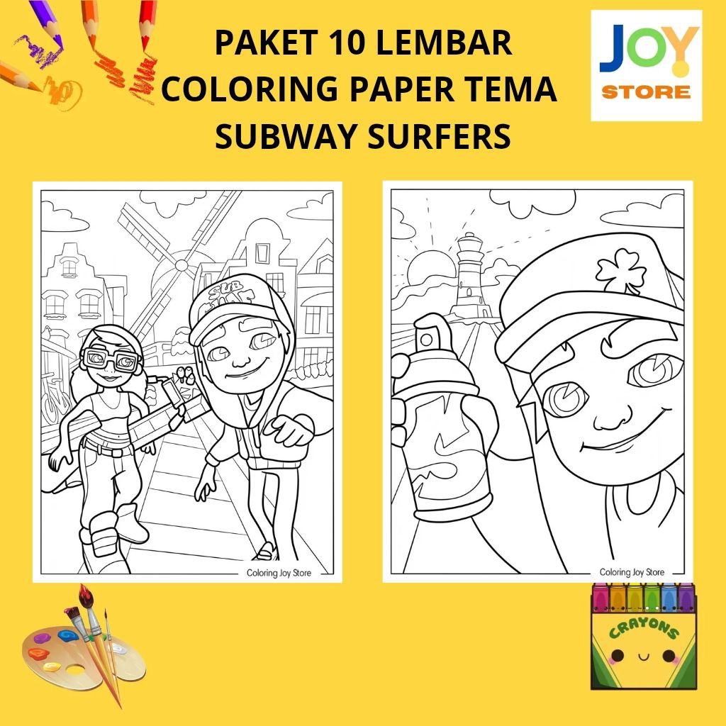 Jual PAKET 10 Lembar Kertas Gambar Mewarnai Tema Subway Surfers / Game ...