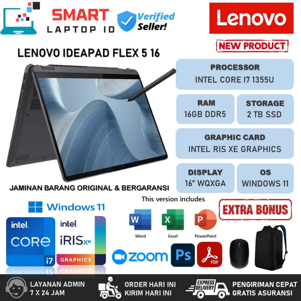 Jual Laptop 2in1 Lenovo Ideapad Flex 5 16 Intel Core i7 1355U 16GB 1TB ...