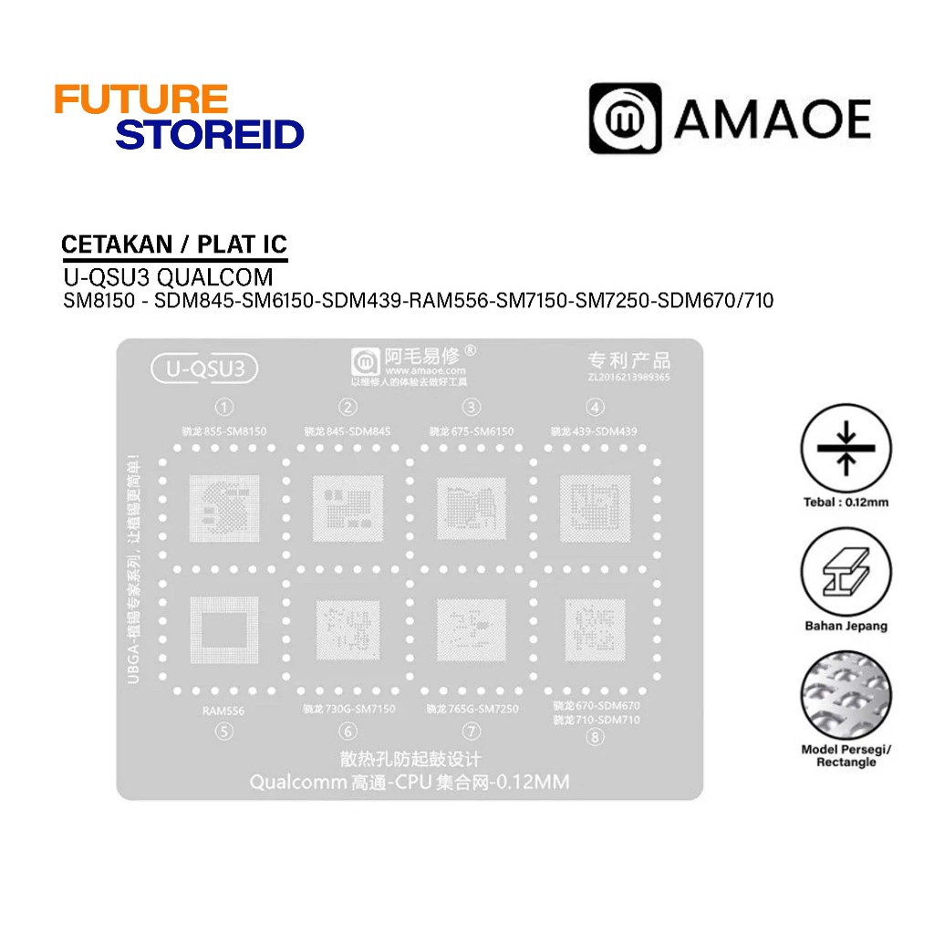 Jual AMAOE U QSU3 QUALCOMM CPU SET 0.12MM CETAKAN IC ORIGINAL - PLAT CETAKAN IC SM8150 SDM845 ...