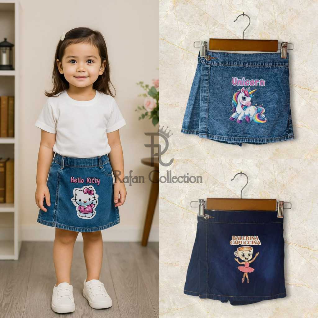 Jual Rok Celana Jeans Anak Perempuan Rocela Karakter Gambar Unicorn Ballerina dan Hello kitty ...